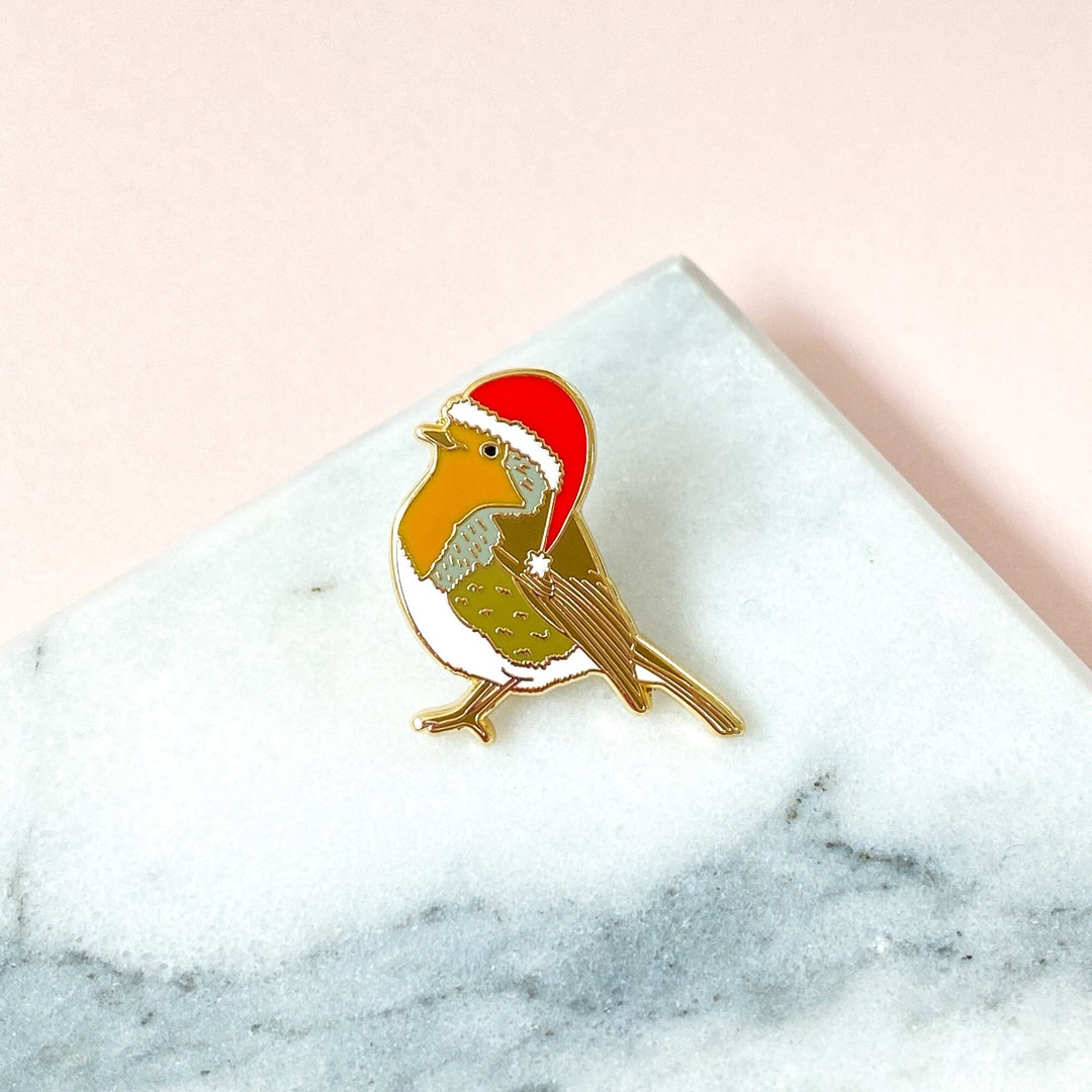 Christmas Robin Enamel Pin Gold Christmas Robin Pin Xmas Robin Lapel ...