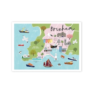 Brixham Map - A4 Print - Map of Brixham - Devon Town Map - Illustrated ...