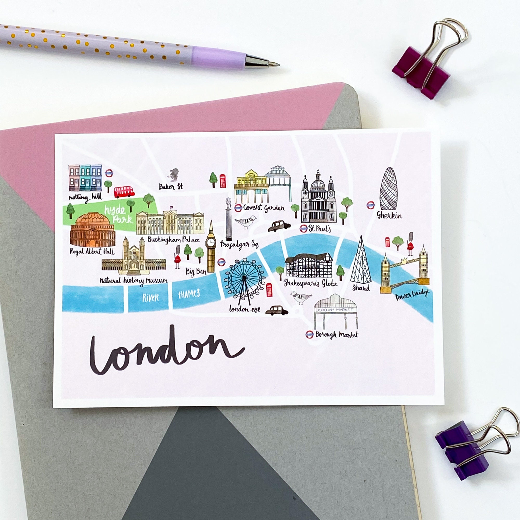 London Map Postcard London Map Illustration London Art | Etsy
