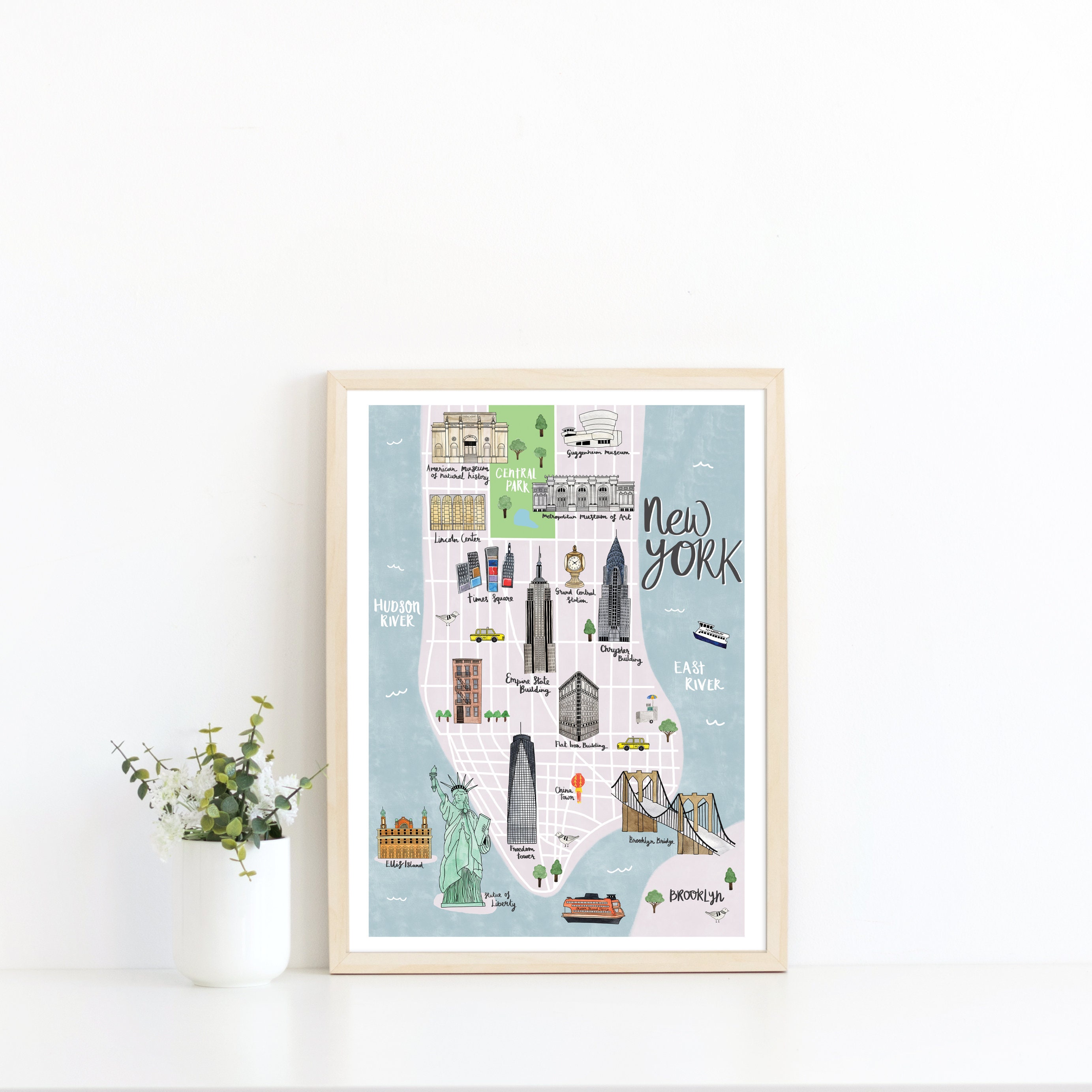 New York Map New York Map Poster Illustrated Map of New - Etsy