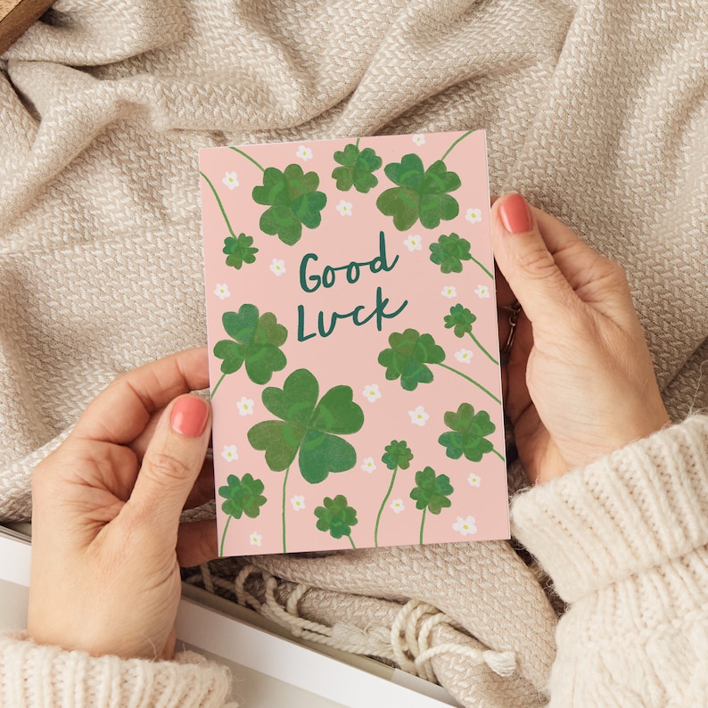 Good Luck Card - Four-leaf Clover Good Luck Card - Best of Luck Card - Etsy