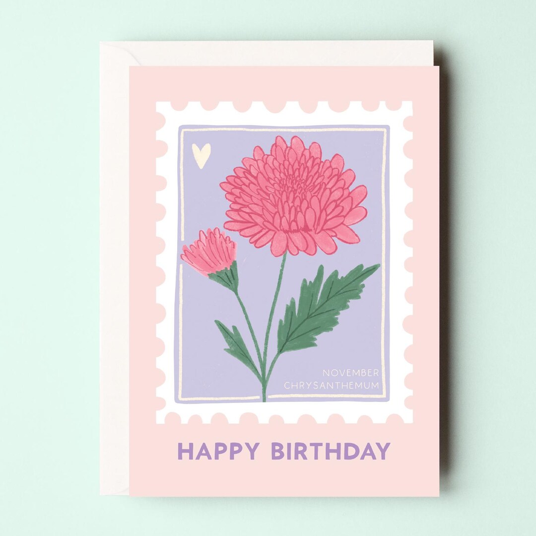 November Birth Flower Birthday Card - Chrysanthemum Birthday Card ...