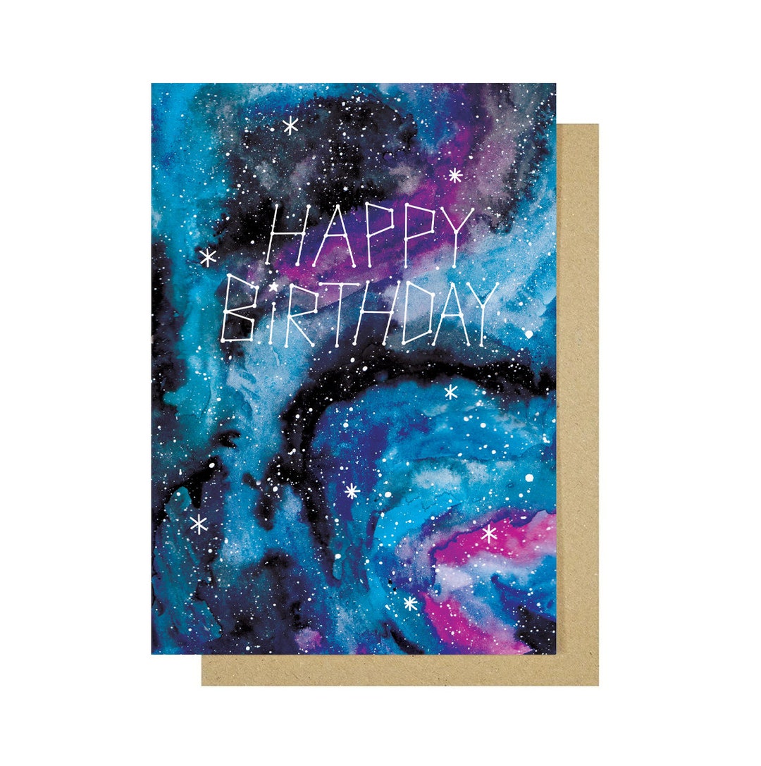 Happy Birthday Galaxy Card Watercolour Galaxy Greetings Card ...