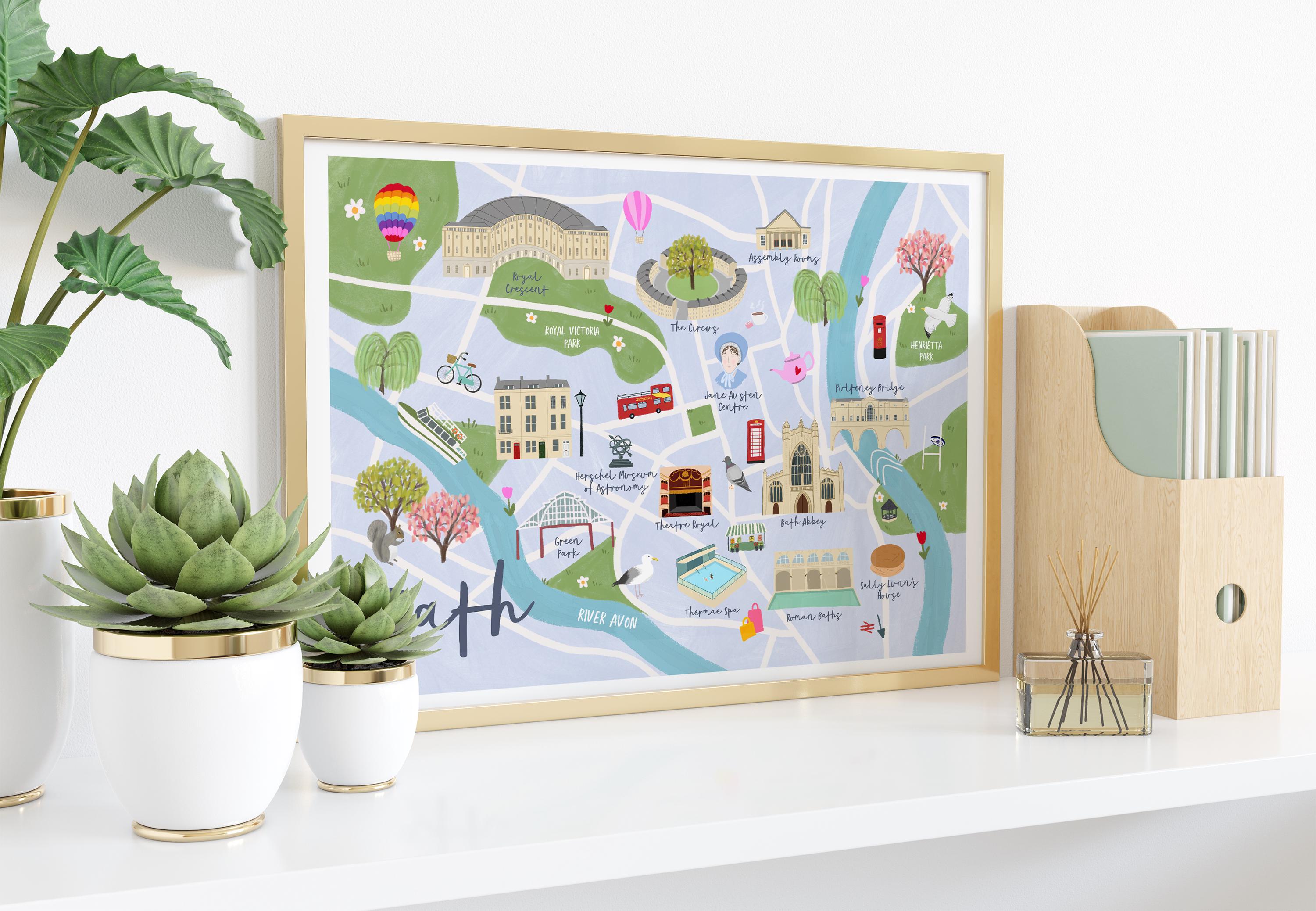 Bath Illustrated Map - Bath Tourist Map - Bath Landmarks Illustration ...