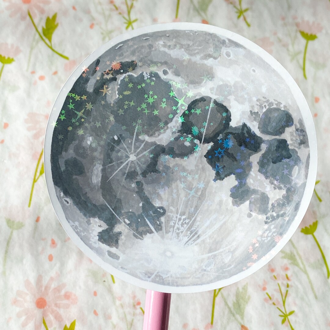 Holographic Moon Vinyl Sticker - Moon Vinyl Sticker - Sparkly Moon ...