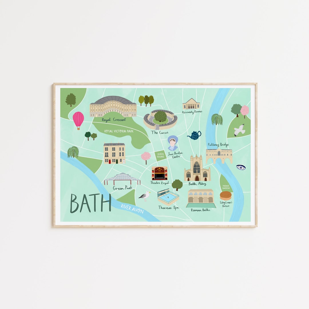 Bath Illustrated Map Bath Tourist Map Bath Landmarks - Etsy