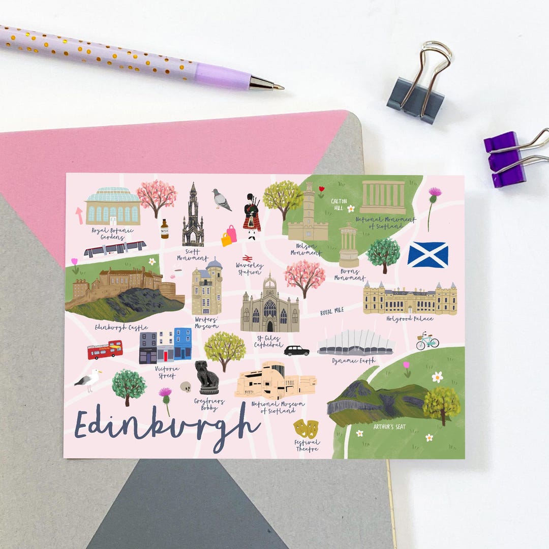 Edinburgh Map Postcard - Map of Edinburgh Postcard - Illustrated ...