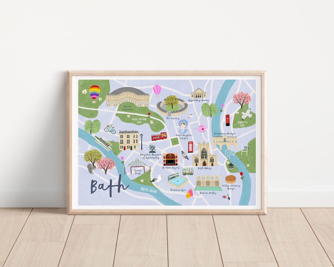 Bath Illustrated Map - Bath Tourist Map - Bath Landmarks Illustration ...