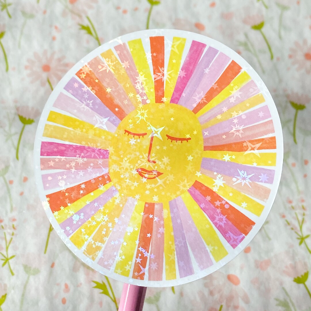 Holographic Sun Vinyl Sticker - Sun Vinyl Sticker - Sparkly Sun Sticker ...