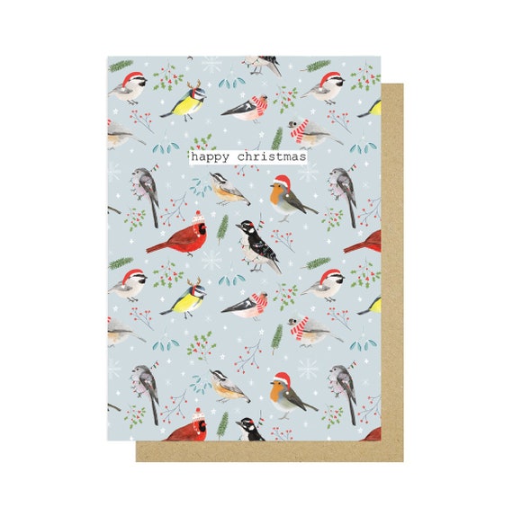 Christmas Birds Card Festive Birds Card Bird Christmas | Etsy