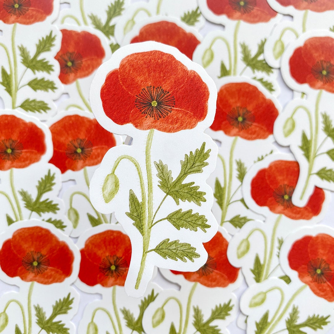 Poppy Vinyl Sticker - Flower Vinyl Sticker - Poppy Sticker - Floral ...