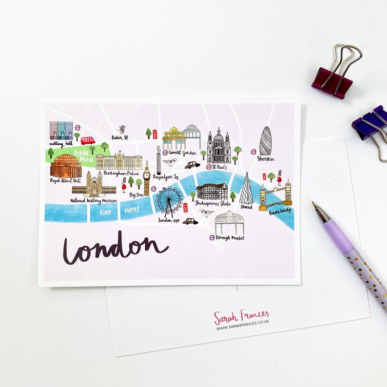 London Map Postcard London Map Illustration London Art - Etsy