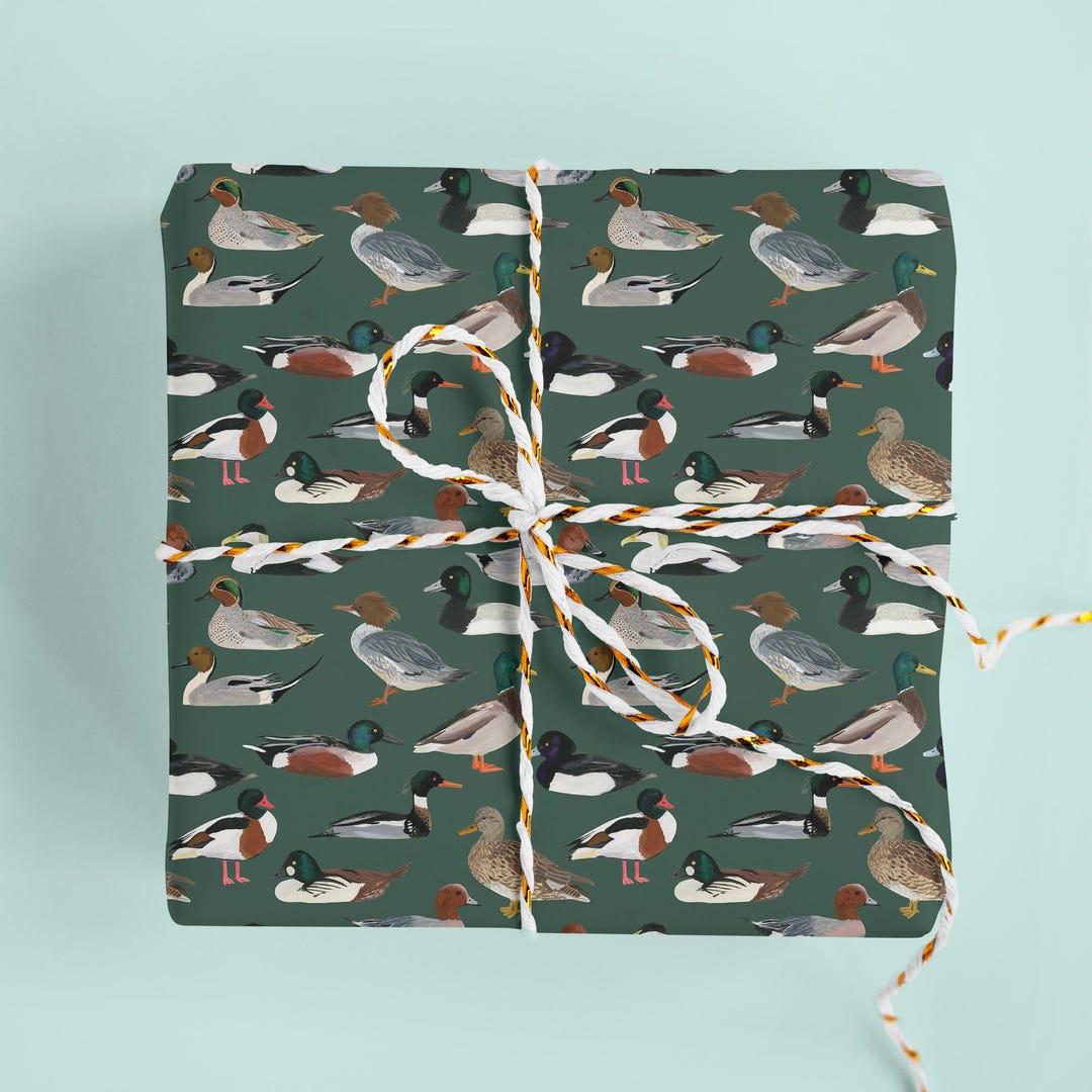 British Ducks Wrapping Paper - Green Duck Gift Wrap - Green Bird Gift ...