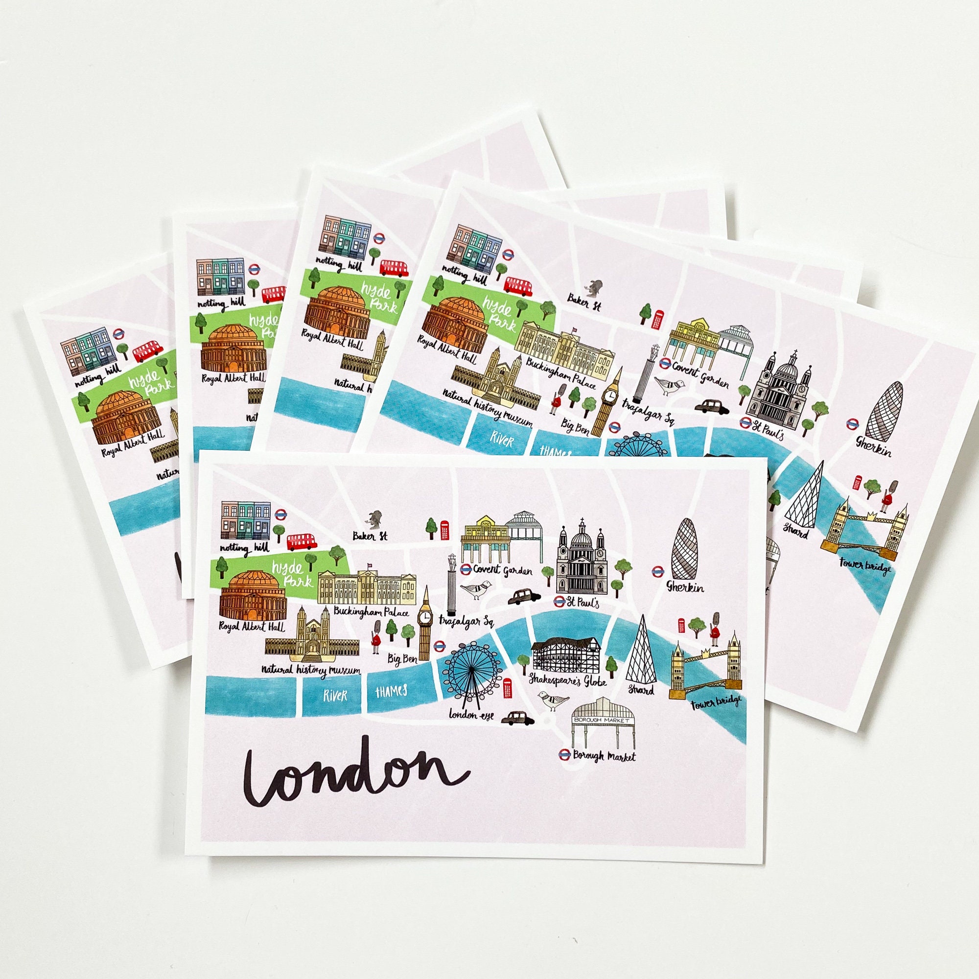 London Map Postcard London Map Illustration London Art | Etsy
