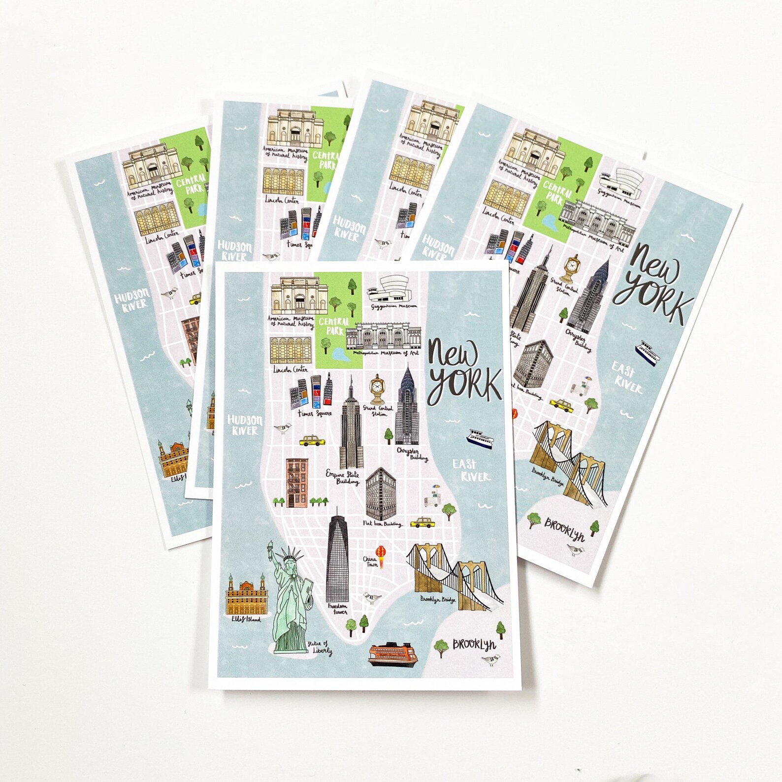 New York Map Postcard New York Illustrated Map Hand - Etsy