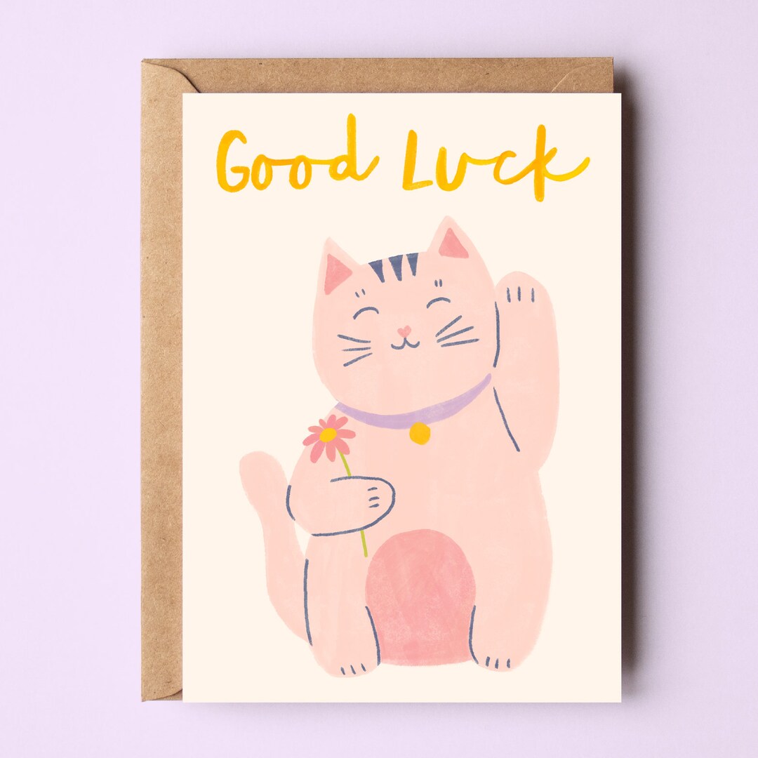 Good Luck Card Lucky Cat Card Maneki-neko Card Best of Luck Card - Etsy