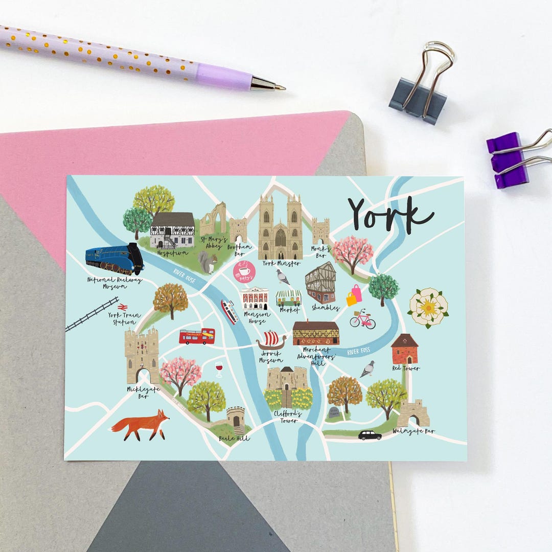 York Map Postcard - York Map Illustration - York Art Print - York ...