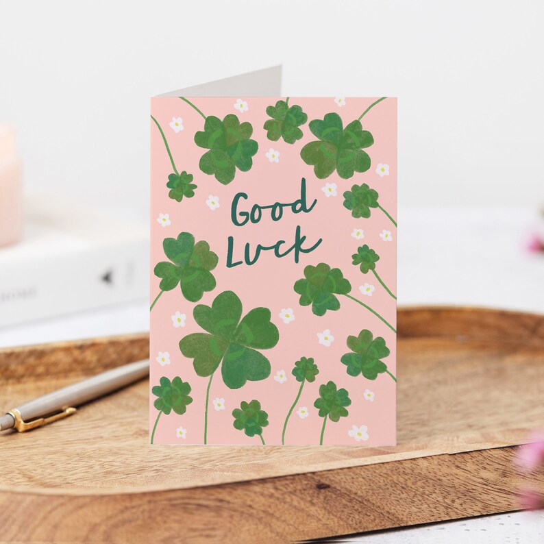 Good Luck Card - Four-leaf Clover Good Luck Card - Best of Luck Card - Etsy