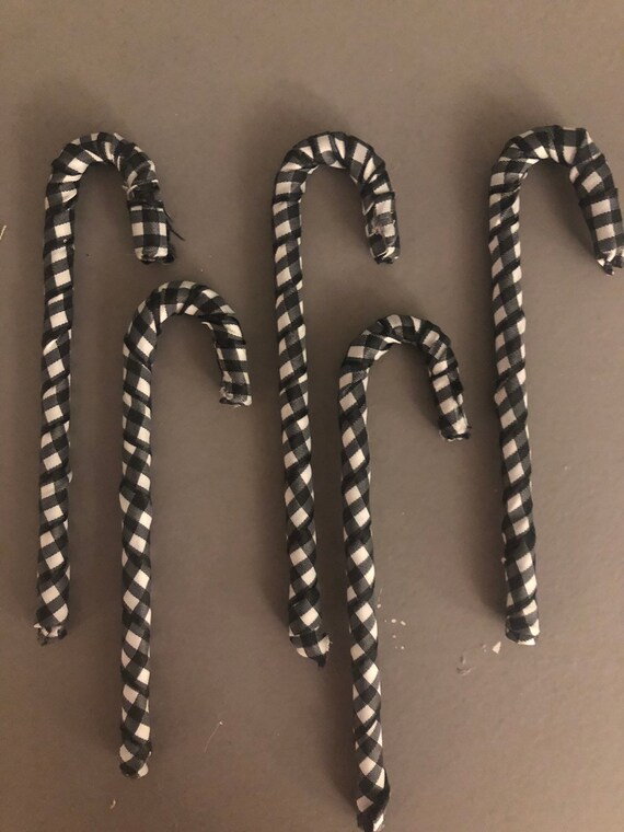Set of 5 Black and White Buffalo Check Farmhouse Candy Cane | Etsy