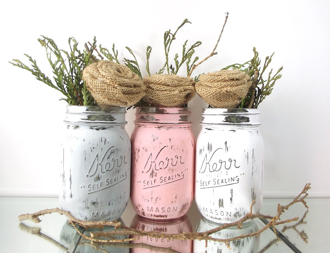 Decorative Mason Jars, Rustic Country Home Decor, Distressed Decor ...
