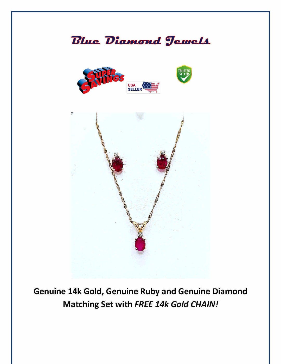 14k Traditional Gold Genuine Rudy and Sparkling Genuine Diamond Pendant ...