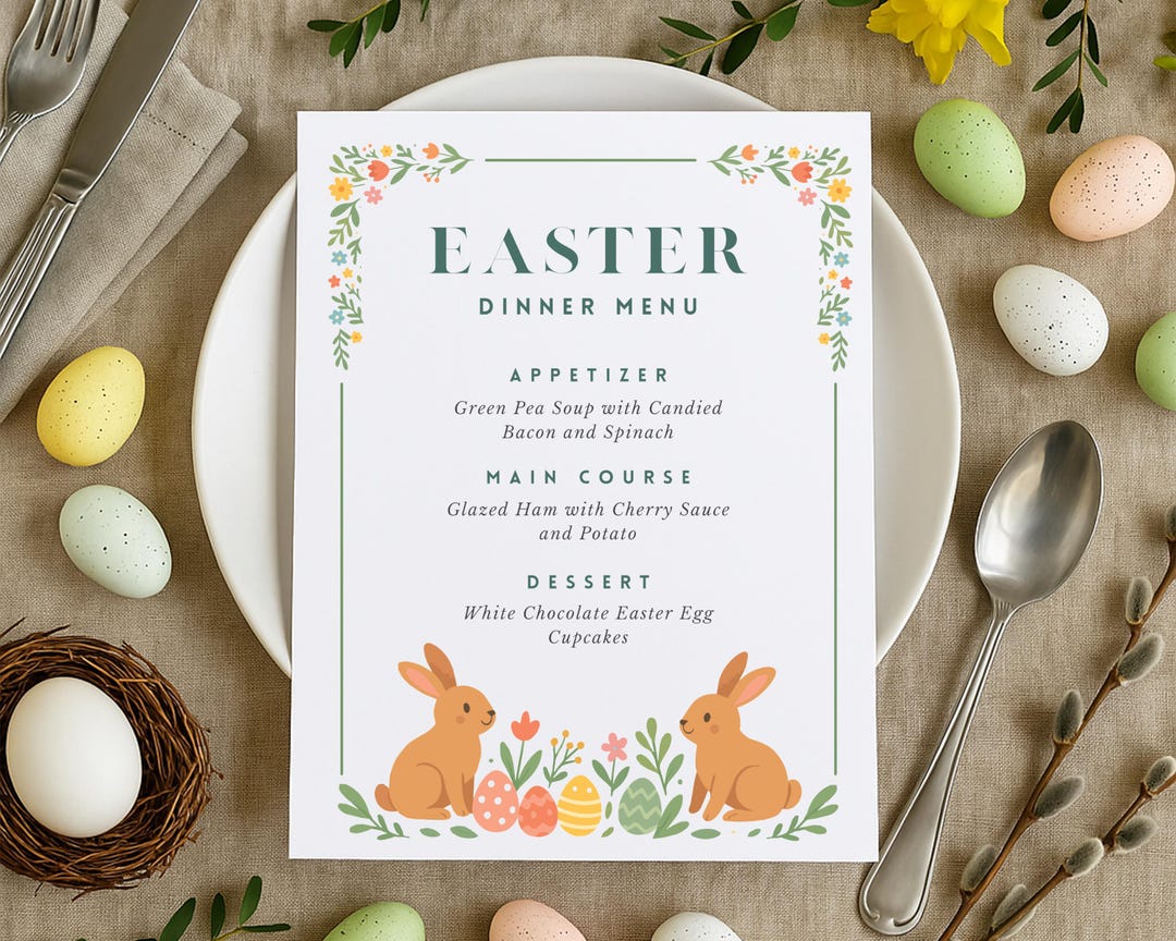 Editable Easter Dinner Menu Template | Bunny Design (digital Download ...
