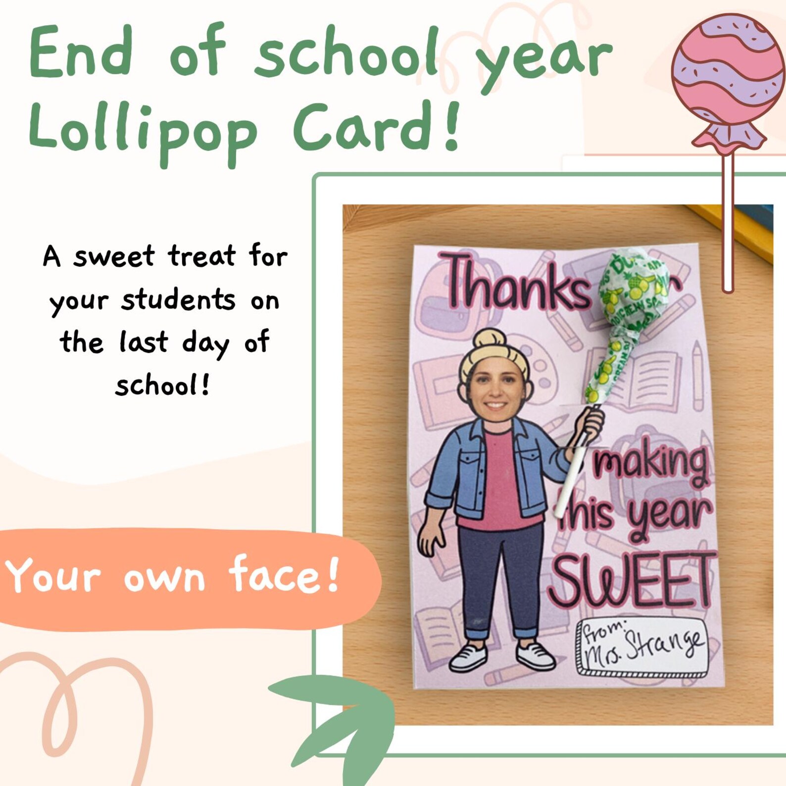 End of Year Student Gift From Teacher – Editable Lollipop Card ...