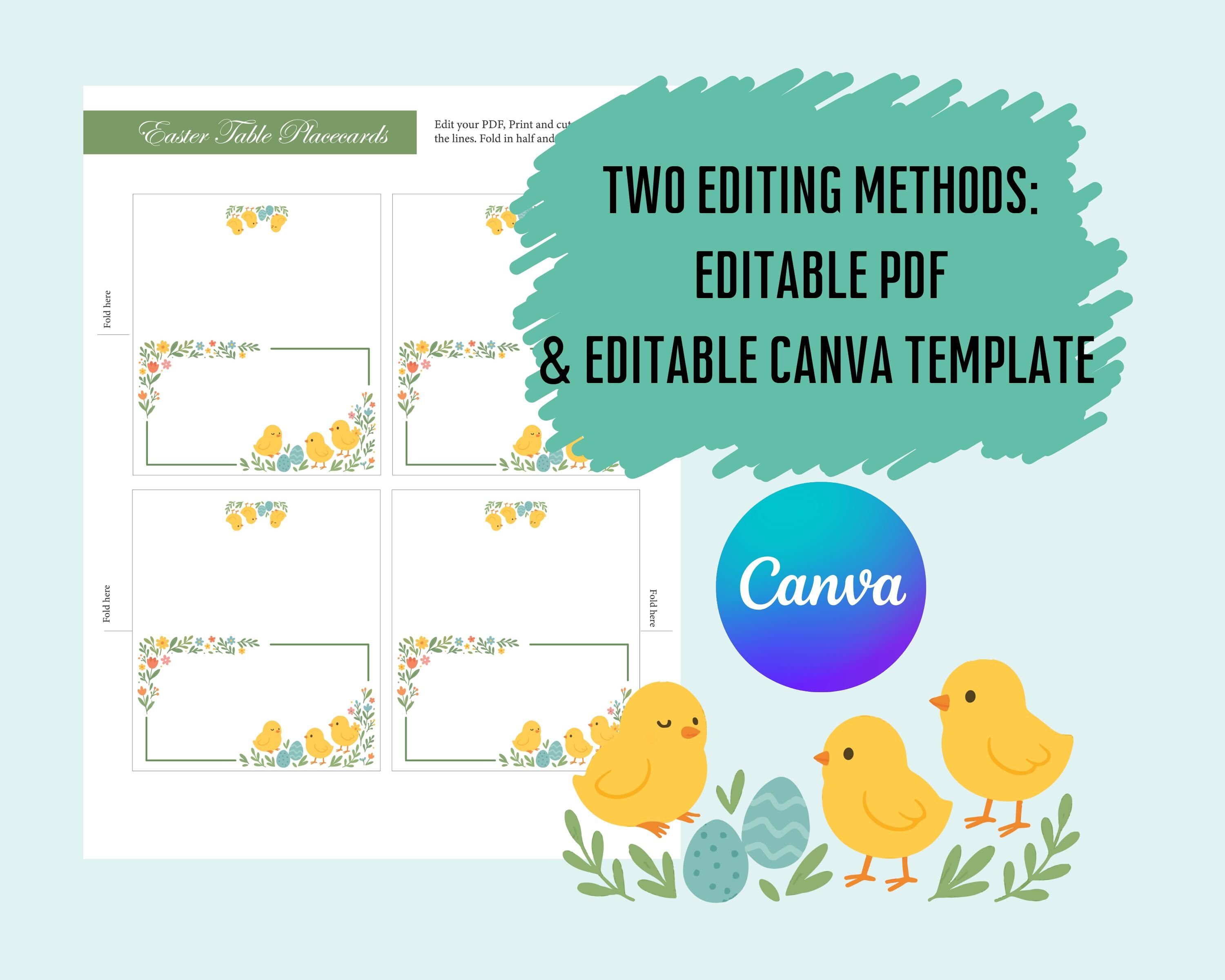Easter Table Tent Cards Printable – Cute Chick Editable Place Cards ...