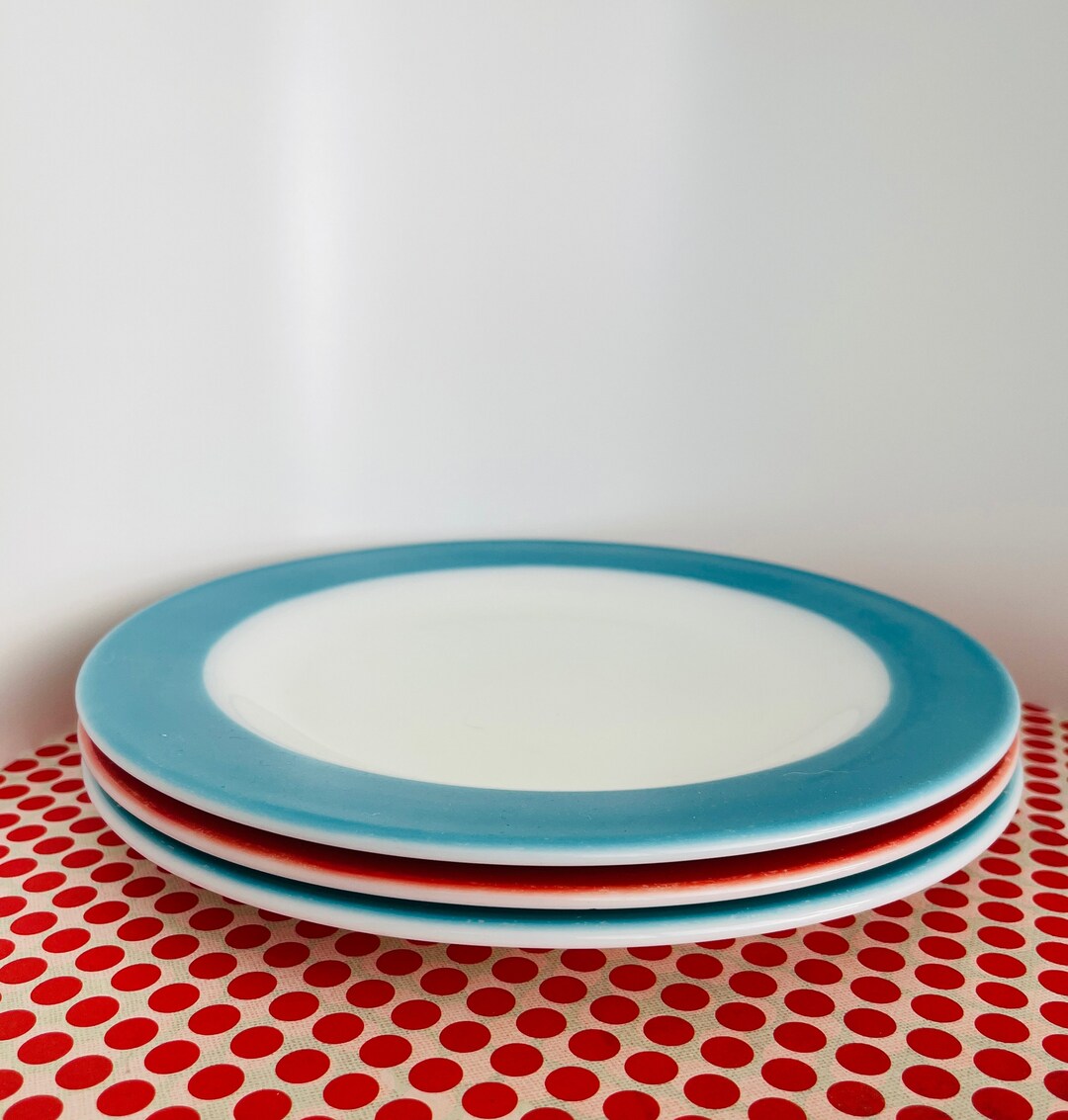 Pyrex 10" Double Tough Dinner Plates Turquoise and Red Available Sold ...