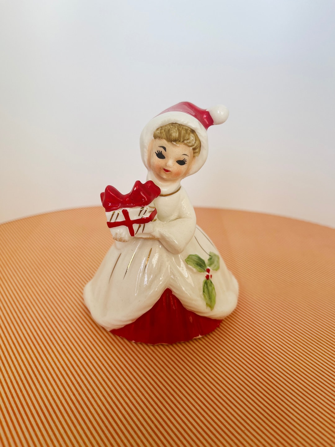 Vintage Josef Originals Christmas Bell Figurine: Girl With Gift, Santa ...