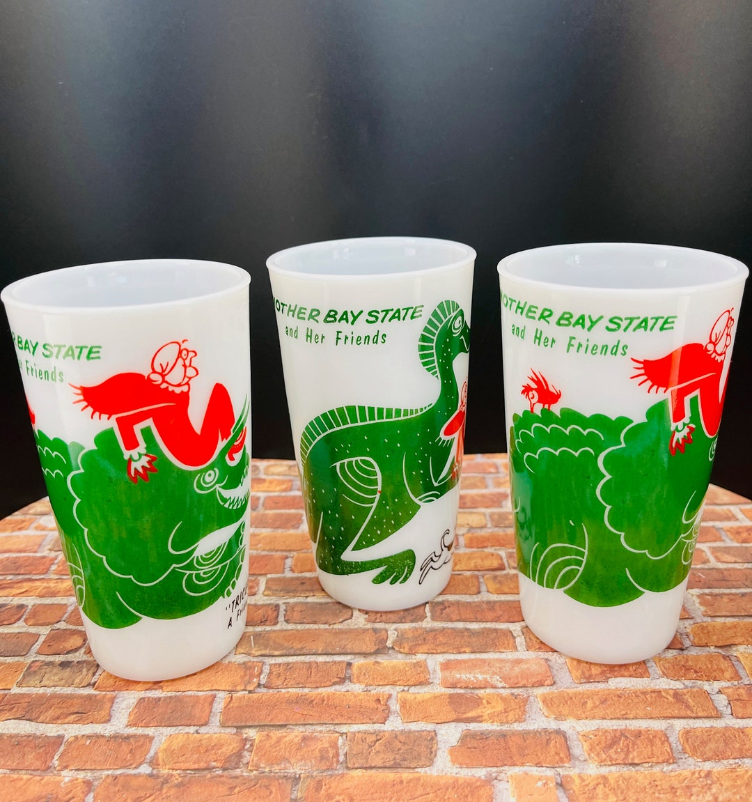 Vintage Milk Glass Sinclair Oil Green Dinosaur Mother Bay State Hazel ...