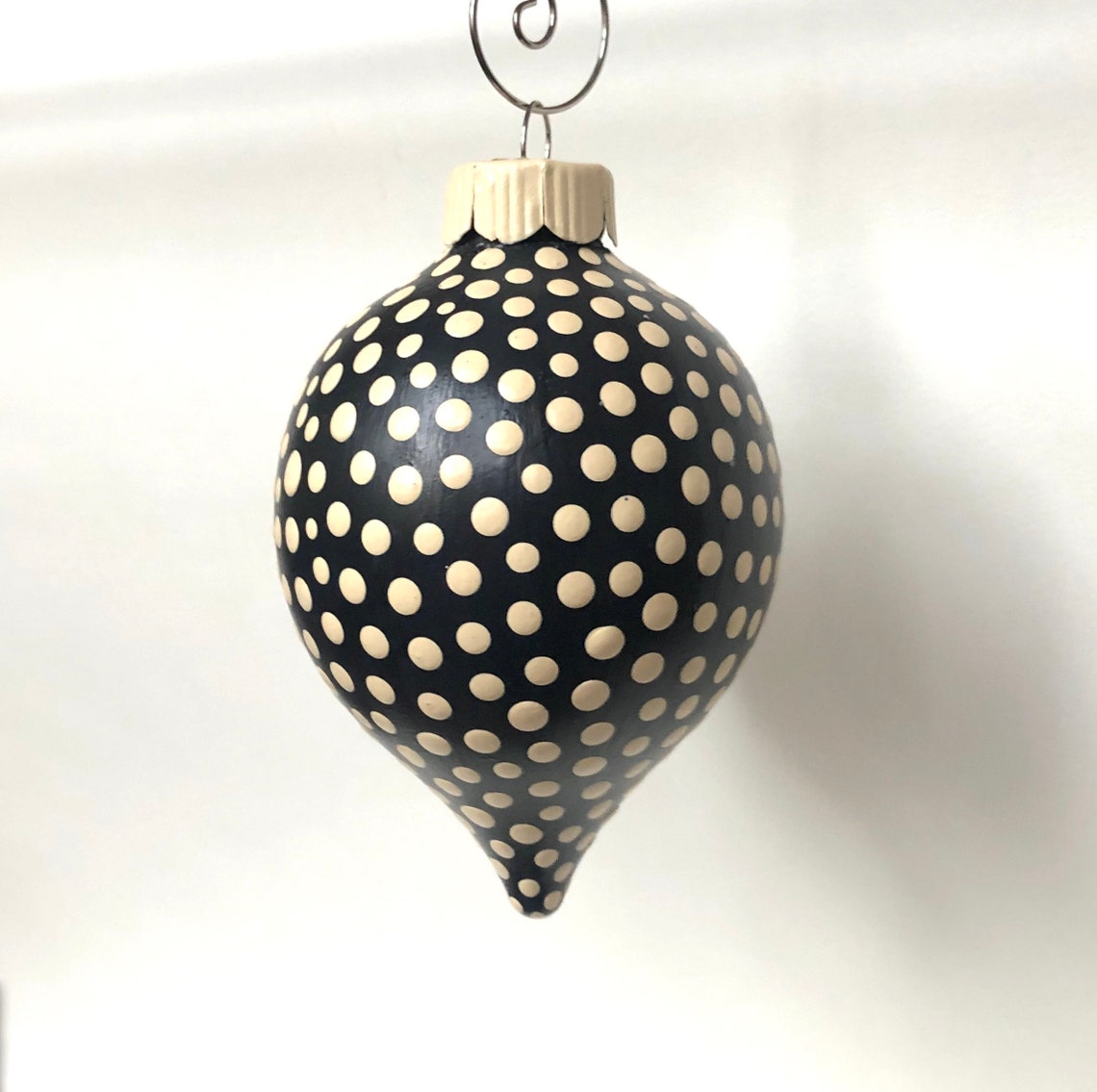 Hand Painted Polka Dot Christmas Ornament: Black and White Teardrop - Etsy