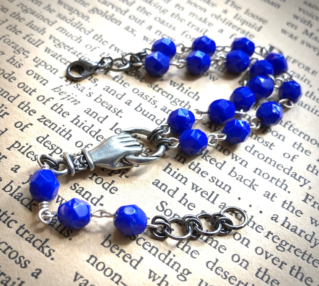 Victorian Style Hand Charm Bracelet With Vivid Blue Rosary-style Beads ...