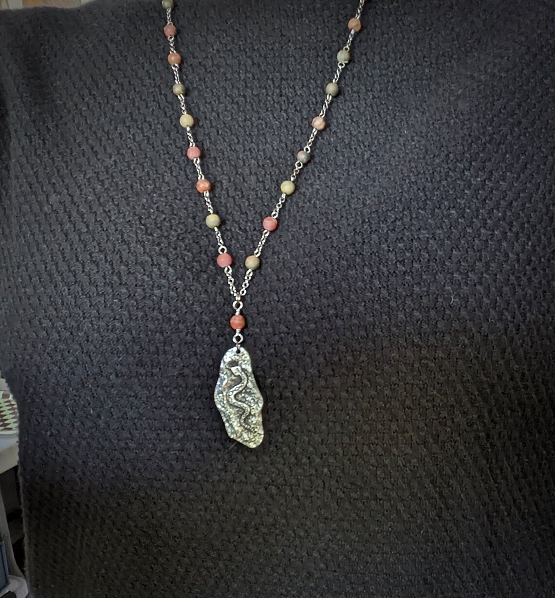 Primitive Rattlesnake Pendant With Matte Jasper Beaded Chain / - Etsy