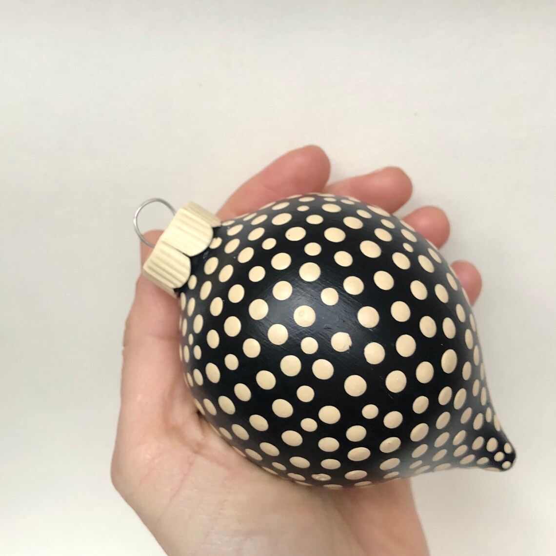 Hand Painted Polka Dot Christmas Ornament: Black and White Teardrop - Etsy