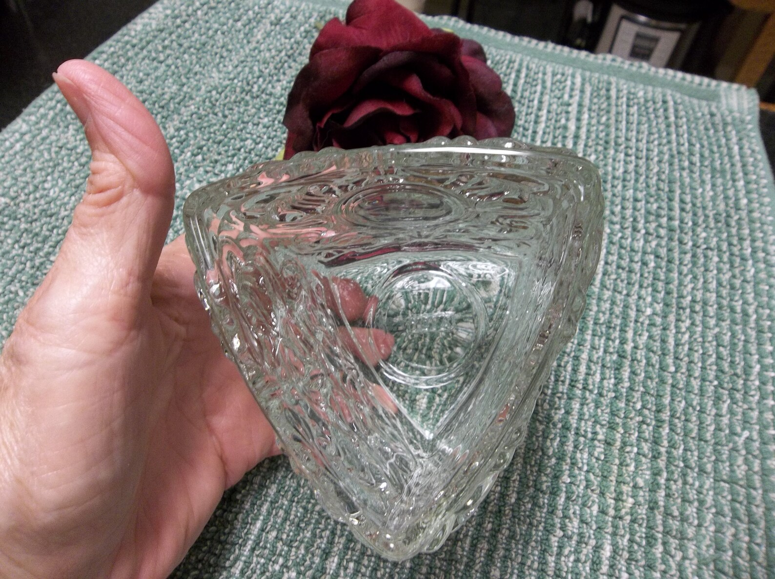 Avon /triangle Shaped/candle Holder/clear Swirl/crystal/vintage ...