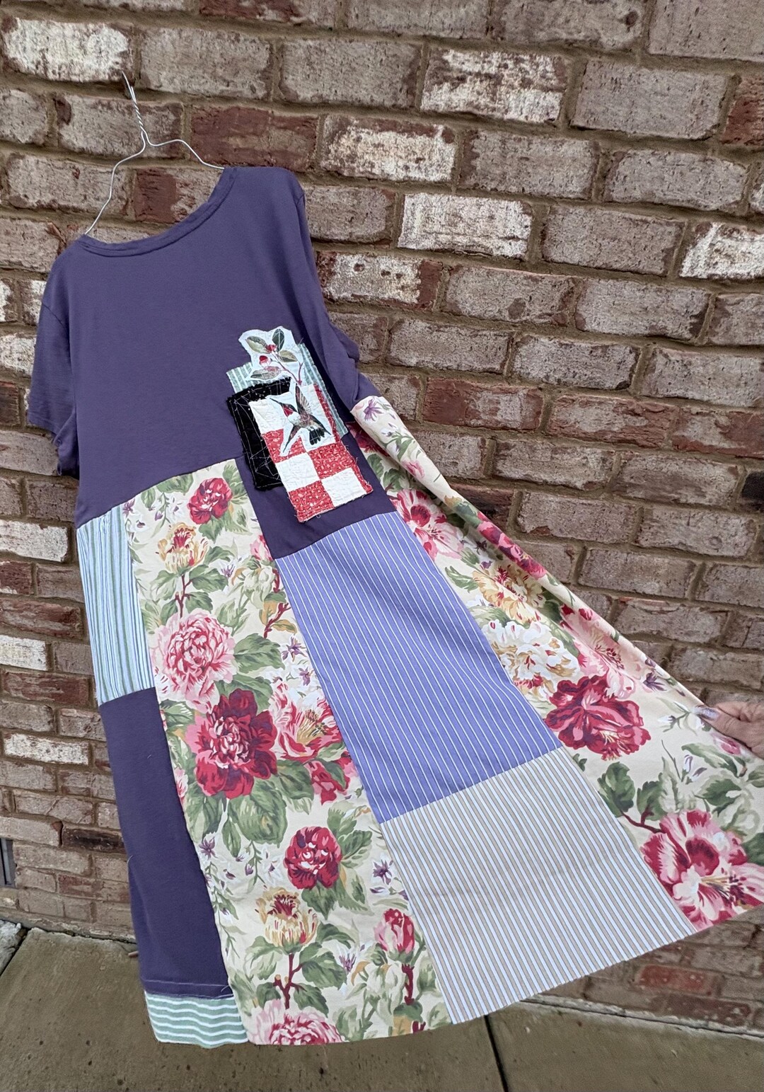 Upcycled Plum Patchwork Vintage Sheet Floral Summer Dress Wearable Art ...