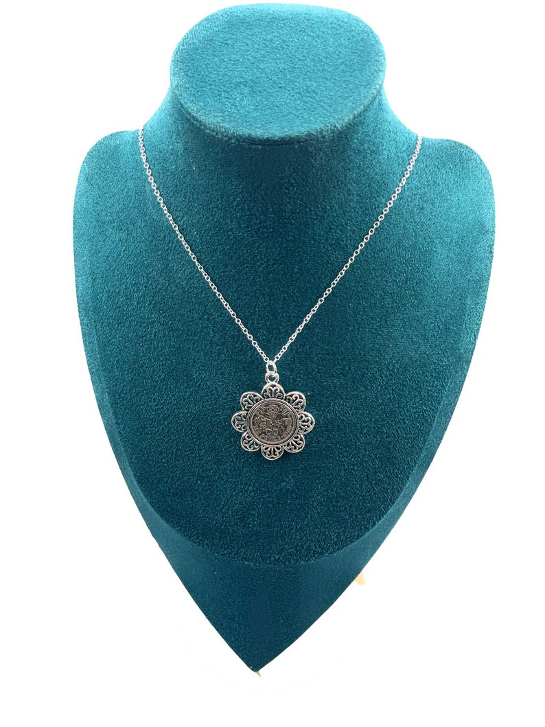 1966 Sixpence Coin Pendant 60th Birthday Gift, Floral: Sterling Silver ...