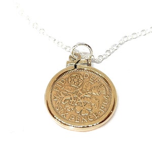 1964 60th Birthday Gift for Women / Anniversary Gold Plated Sixpence ...