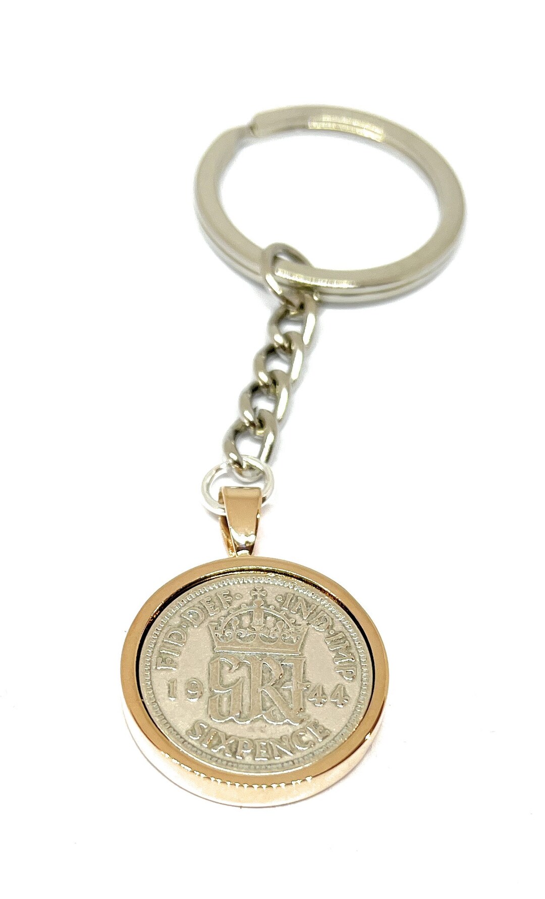 1944 Sixpence Coin Keyring: 81st Birthday Gift, Rose Gold Plated Mount ...