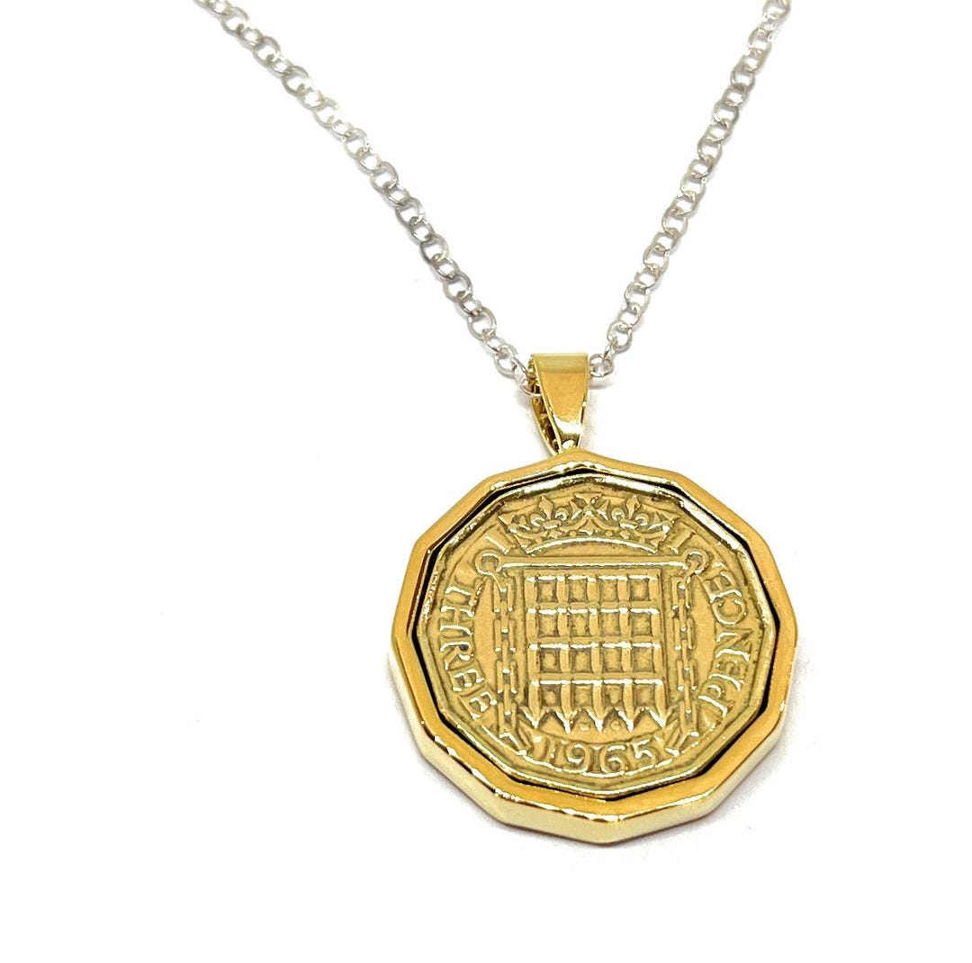 1965 Threepence Coin Pendant: 60th Birthday Gift, Sterling Silver Chain ...