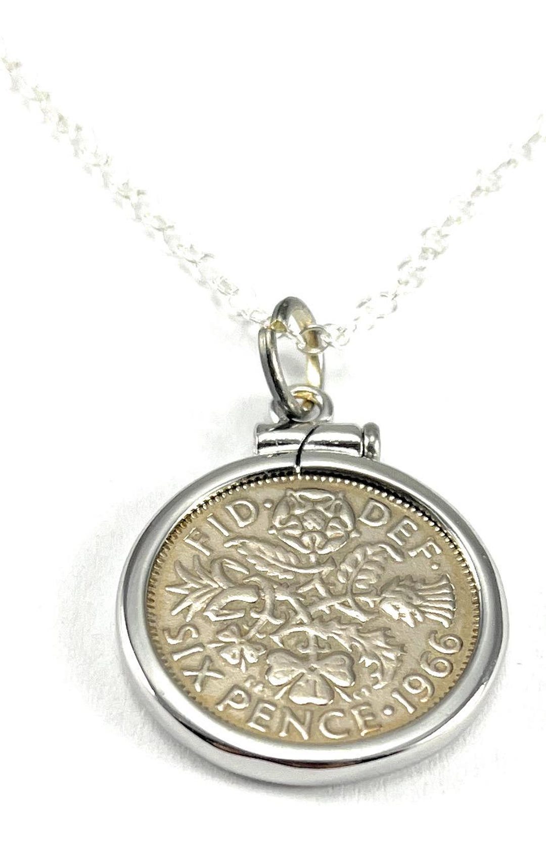 1966 Sixpence Coin Pendant Solid Cinch: 60th Birthday Gift, Sterling ...