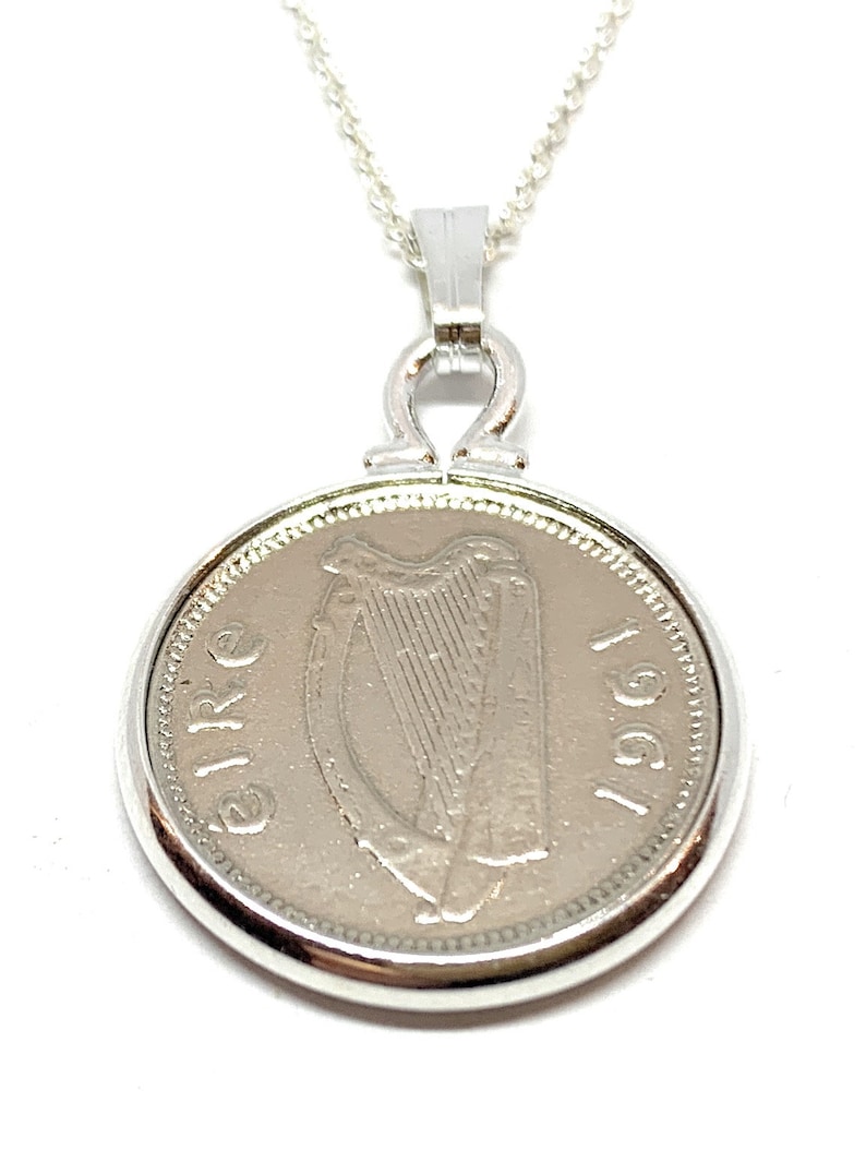 1961 Irish Threepence Coin Pendant: 65th Birthday Gift, Sterling Silver ...
