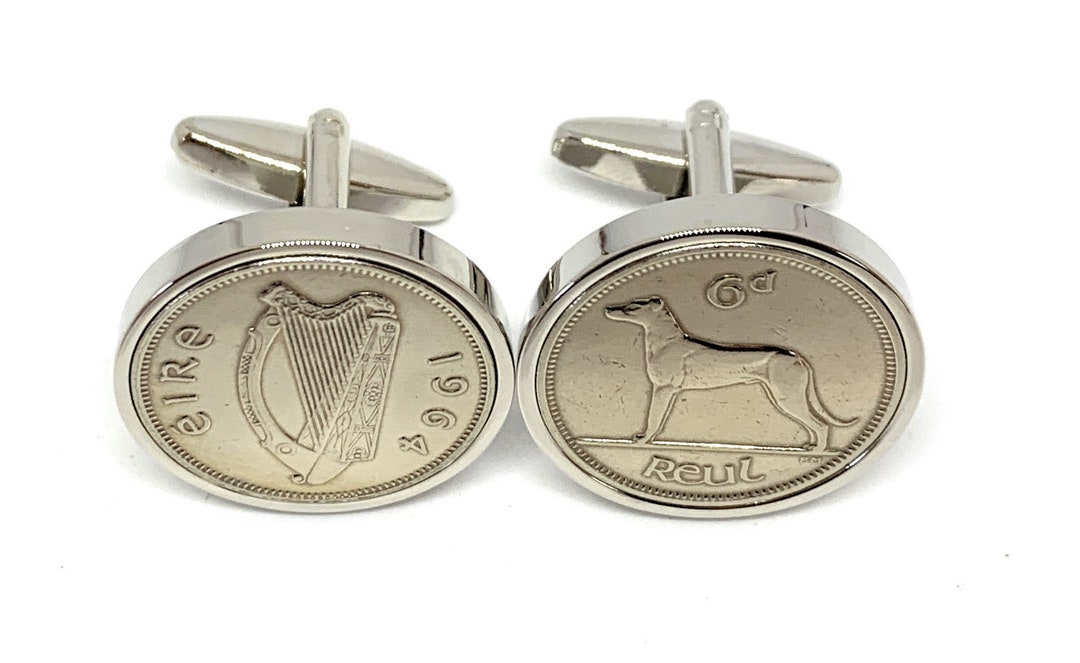 1964 Irish Coin Cufflinks- Great Coin Gift Idea. Genuine Irish 6d ...