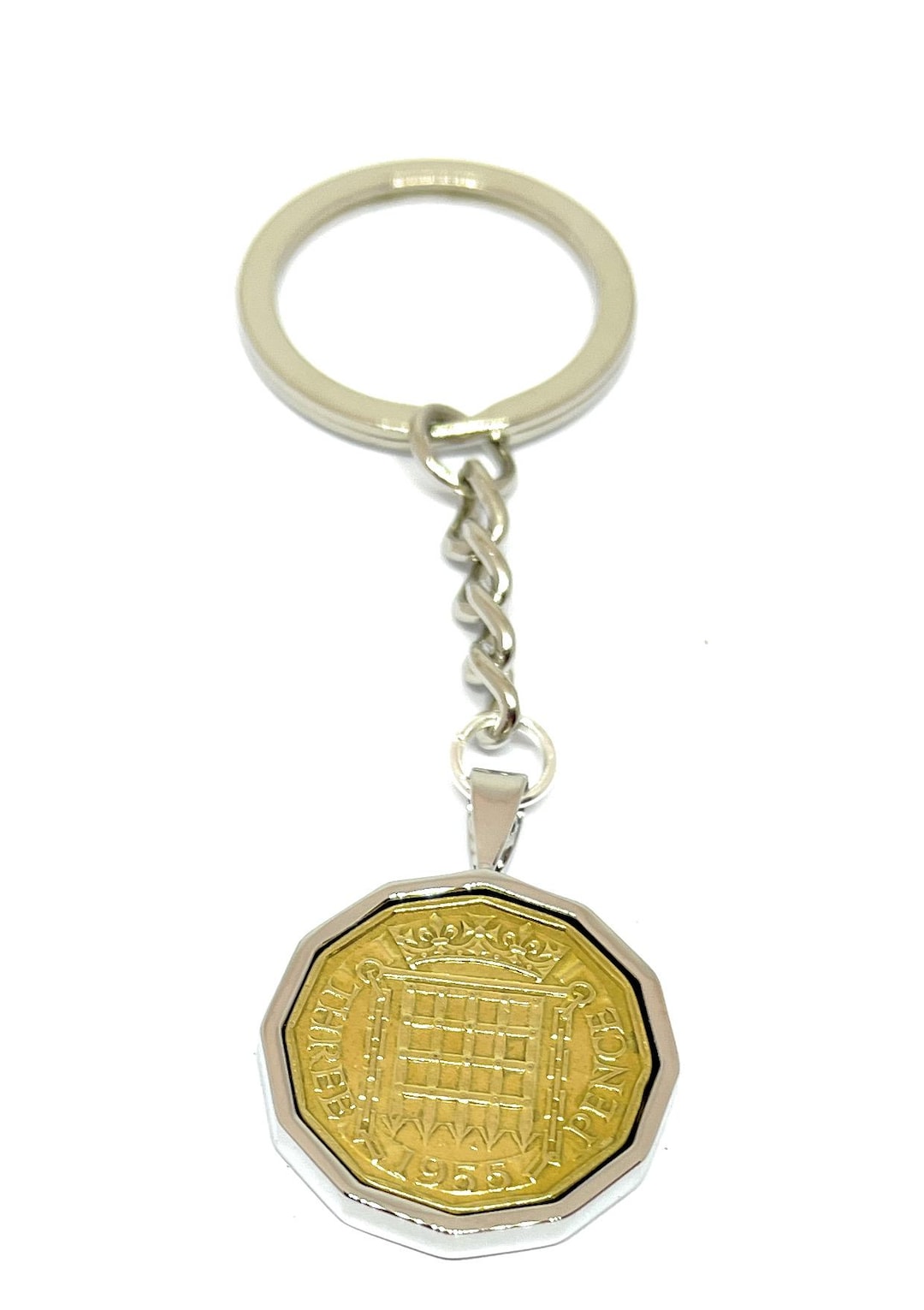 1955 70th Birthday Keyring-threepence Keyring- Mum, Dad, Brother ...