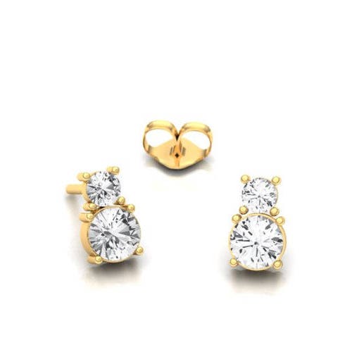 Double Diamond Earring/ Diamond Stud Earrings Gold/ Stacked - Etsy