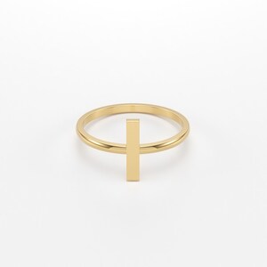 Square Gold Bar Ring/ 14k Gold Line Ring/ Real Gold Stylish Ring ...