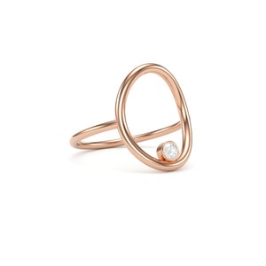 Open Oval Diamond Gold Ring/ Real Gold Stylish Ring/ Bezel Set Single ...