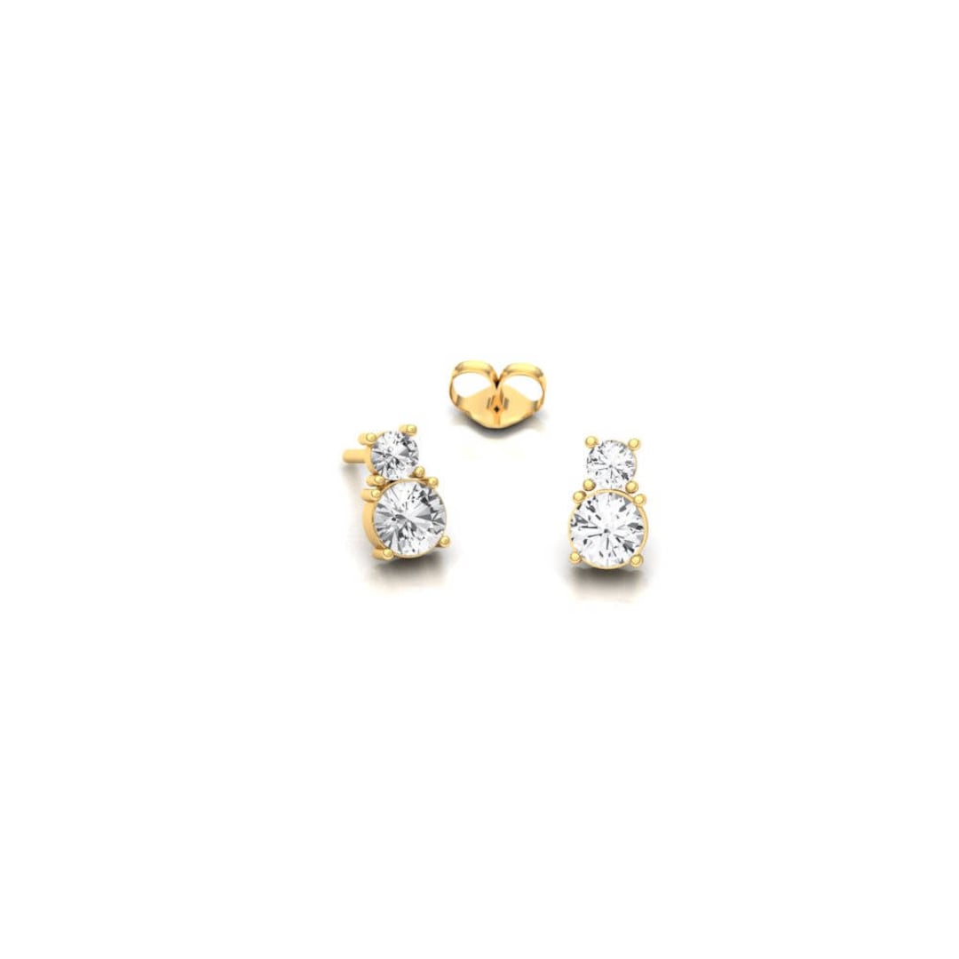 Double Diamond Earring/ Diamond Stud Earrings Gold/ Stacked Earring ...
