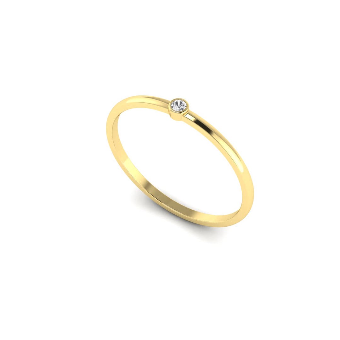 Single Diamond Bezel Set Ring/ Single Stone Diamond Wedding - Etsy